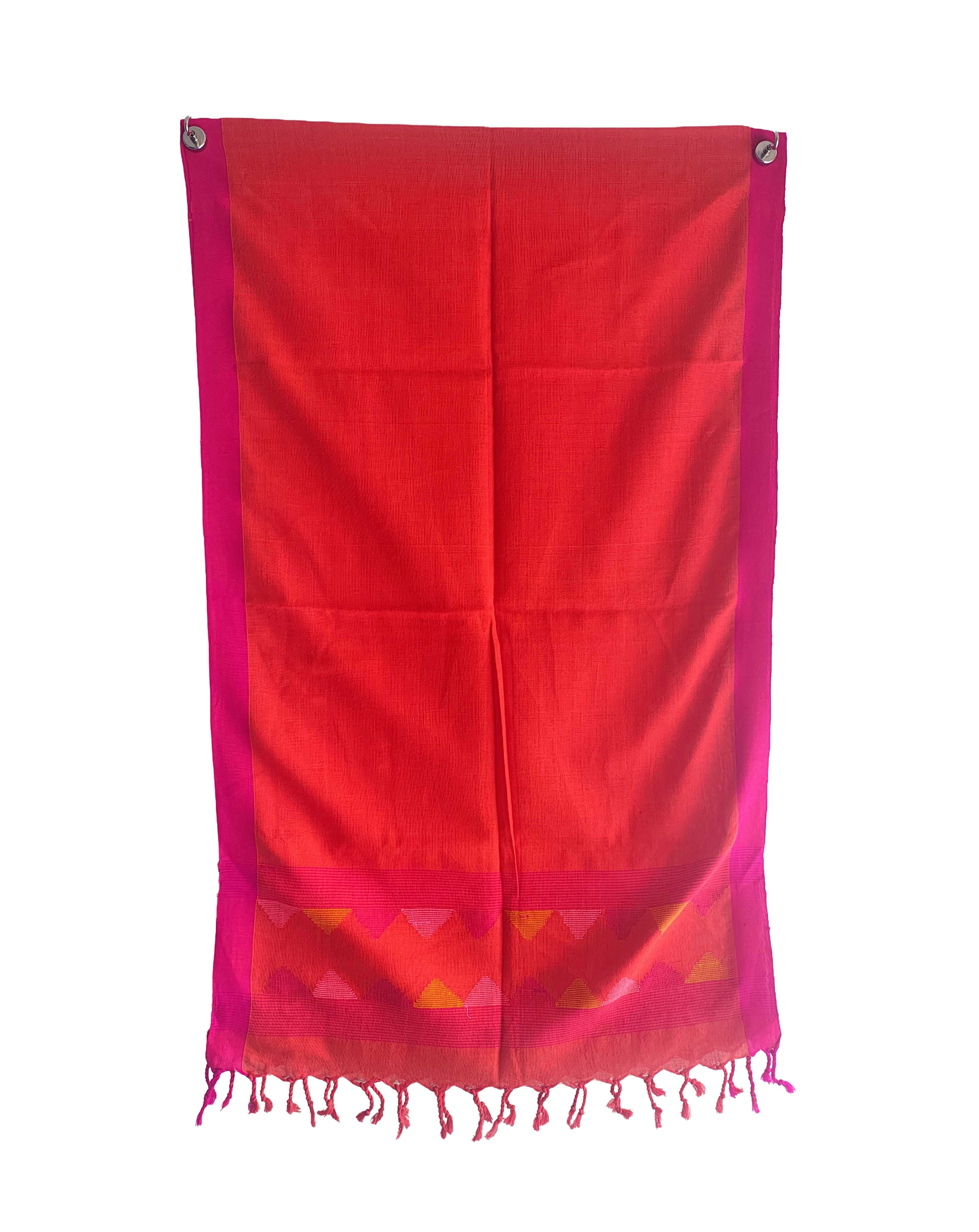 India Scarves Jamdani Stole, orange with Colorful Border Design, Tradi ...