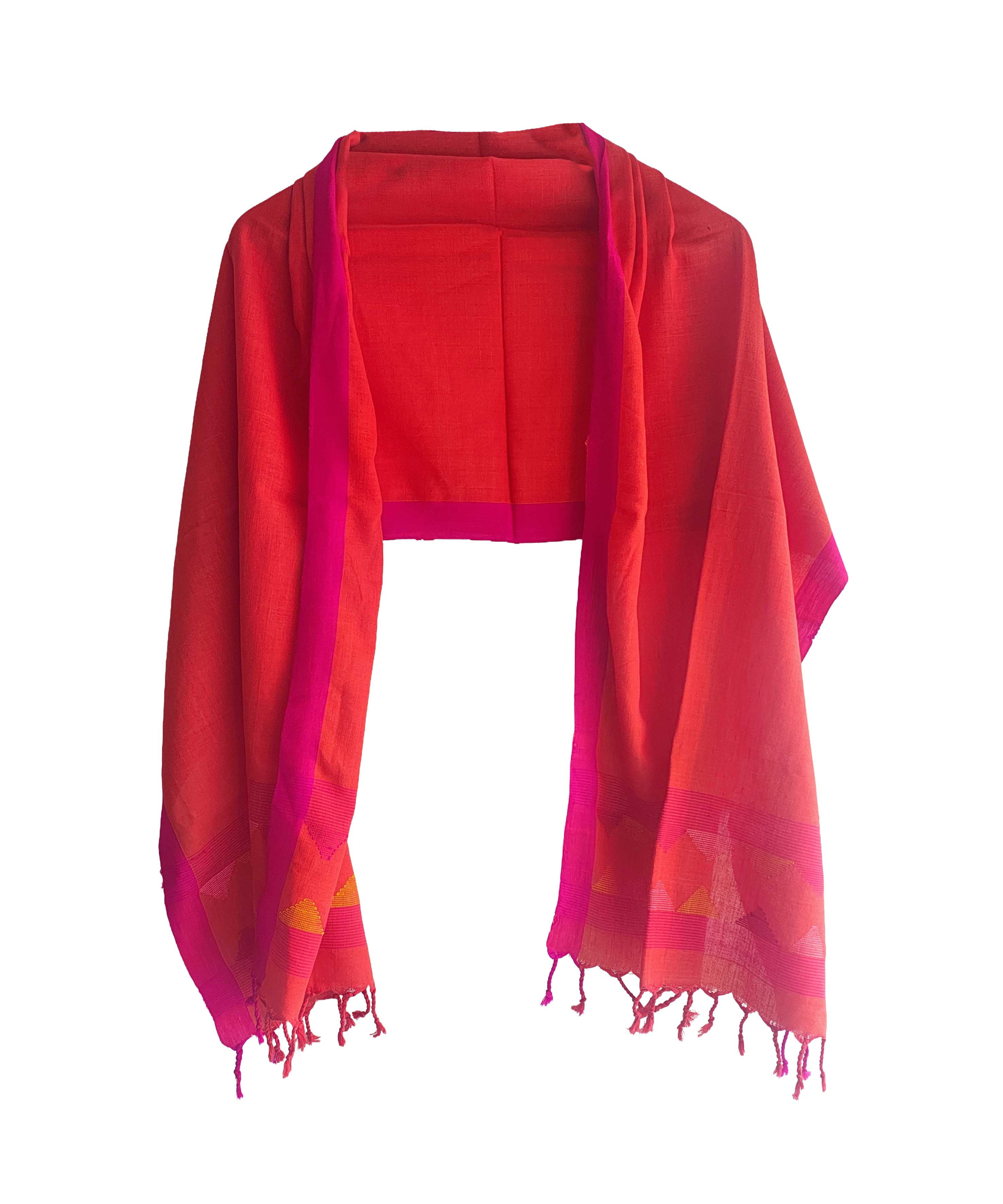 India Scarves Jamdani Stole, orange with Colorful Border Design, Tradi ...