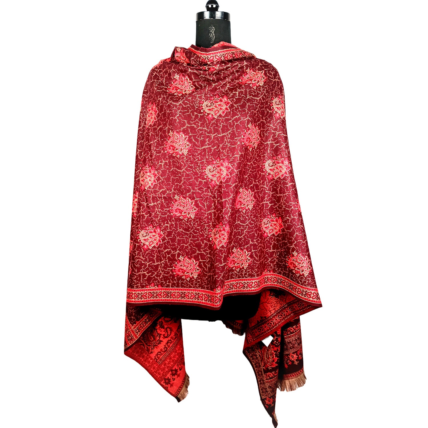 Woolen Winter design Women Maroon Color Shawl– indiascarves